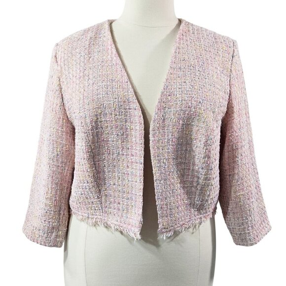 Eloquii | Jackets & Coats | Eloquii Baby Pink Tweed Open Front Cropped ...